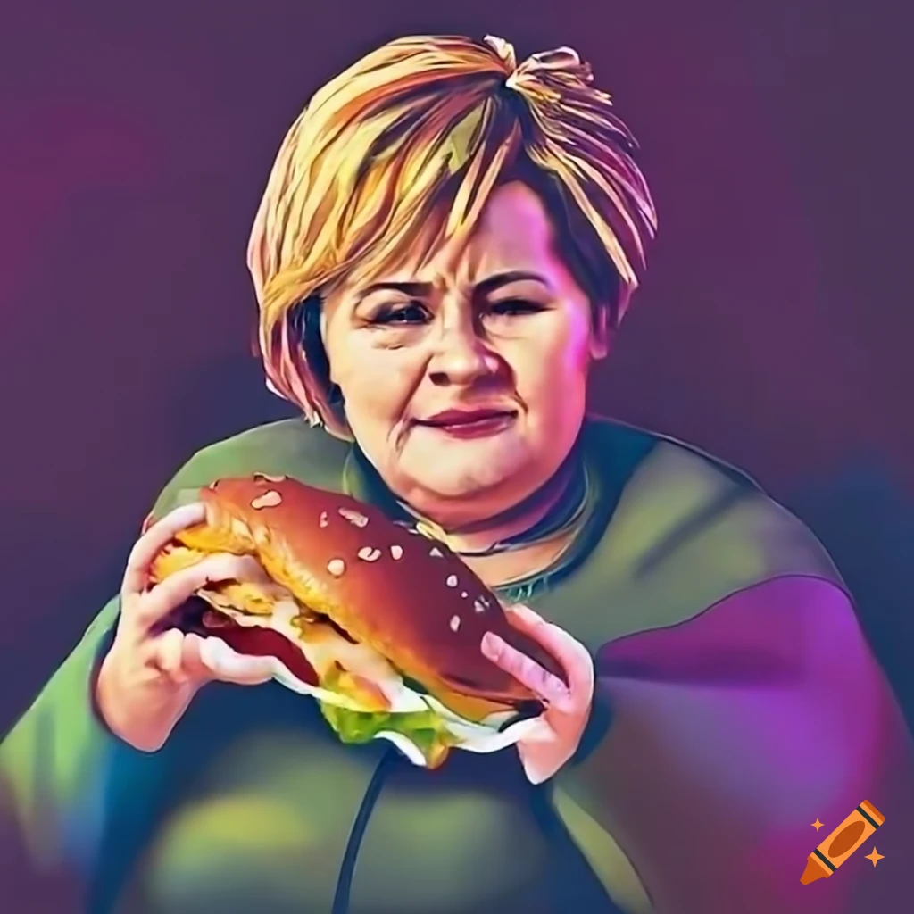 Erna solberg eating a burger on Craiyon
