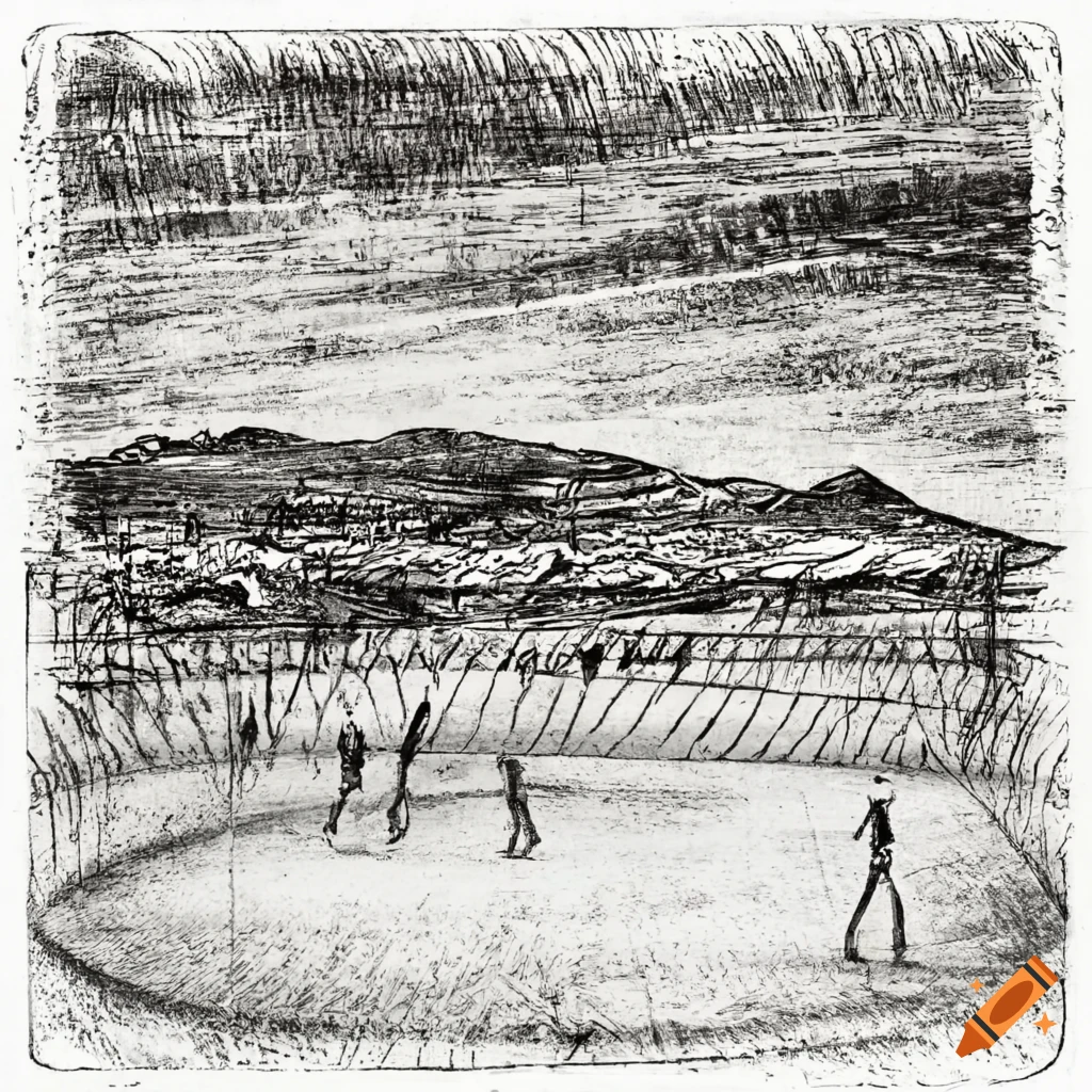 Vintage ice skating rink drawing in the desert