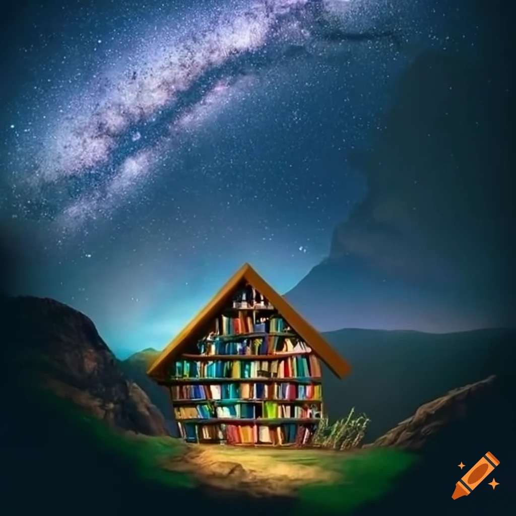 Library on a cliff with starry night sky on Craiyon