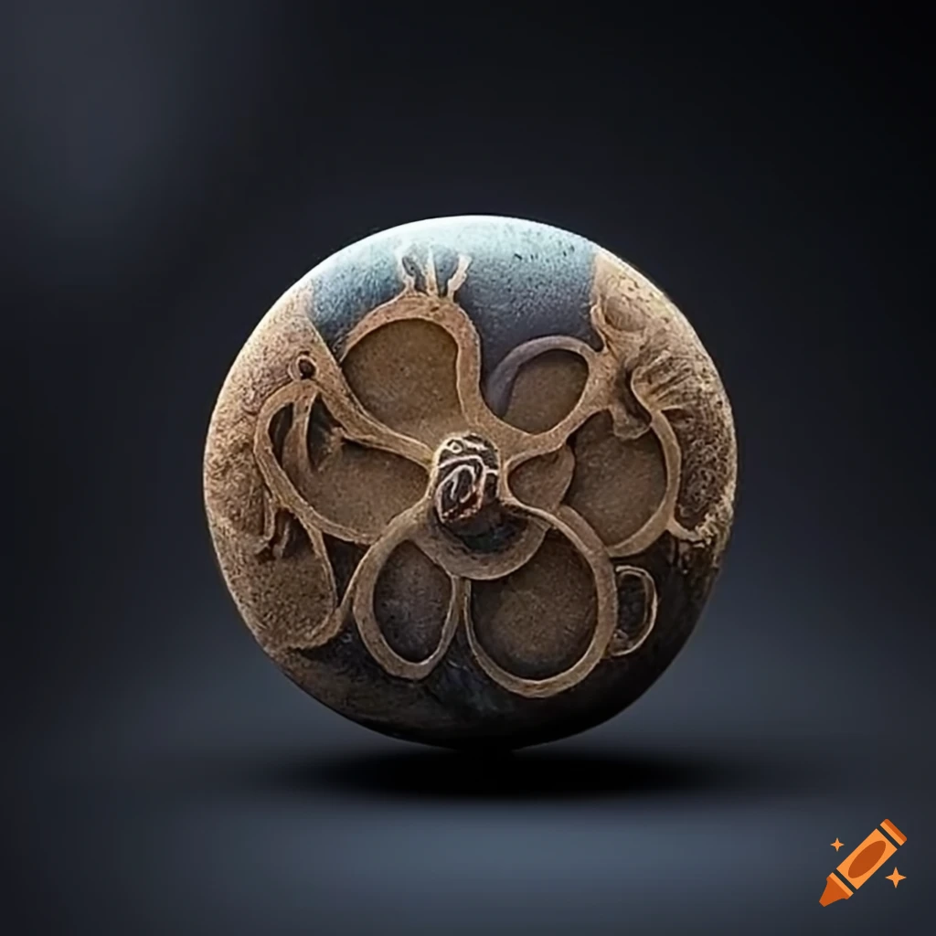 Round stone amulet with broom symbols carved on Craiyon