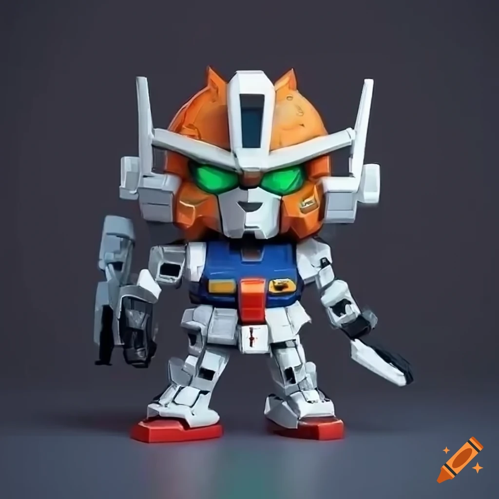 Chibi gundam robot in black and orange