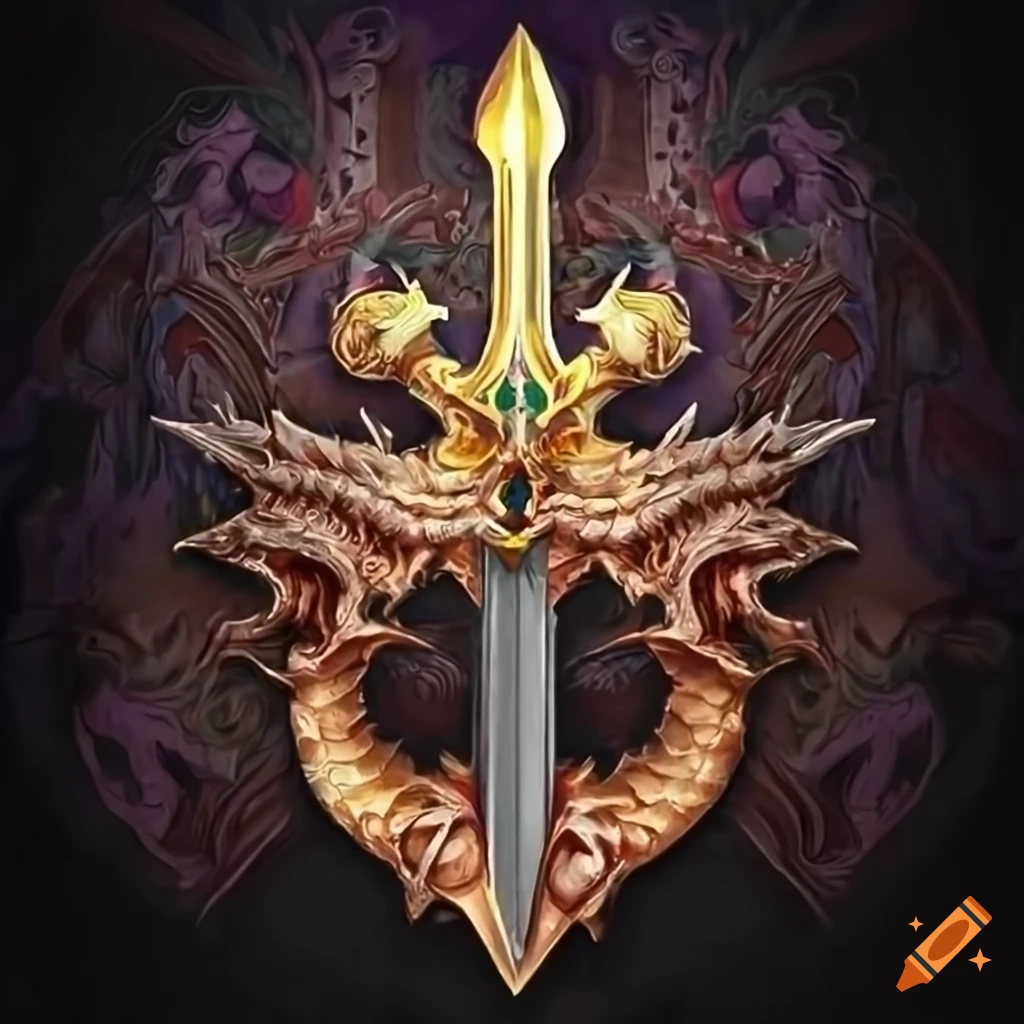 Crest with dragon and crossed excalibur swords on Craiyon