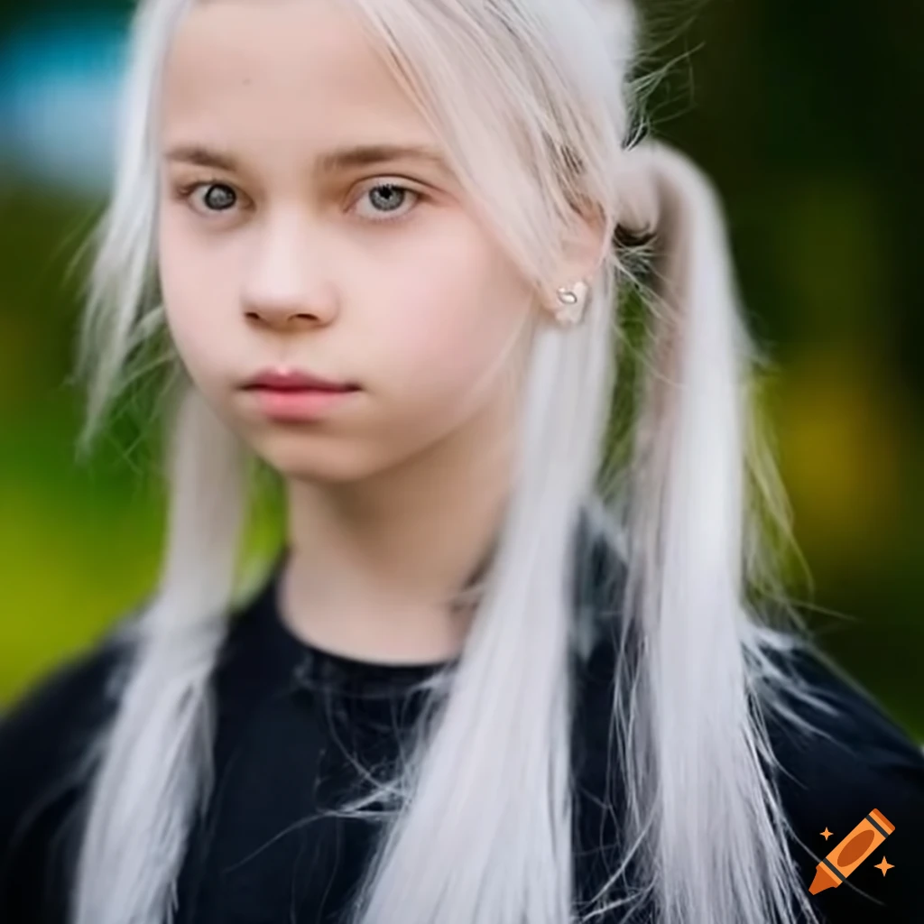 Teenage girl with twin white pigtails