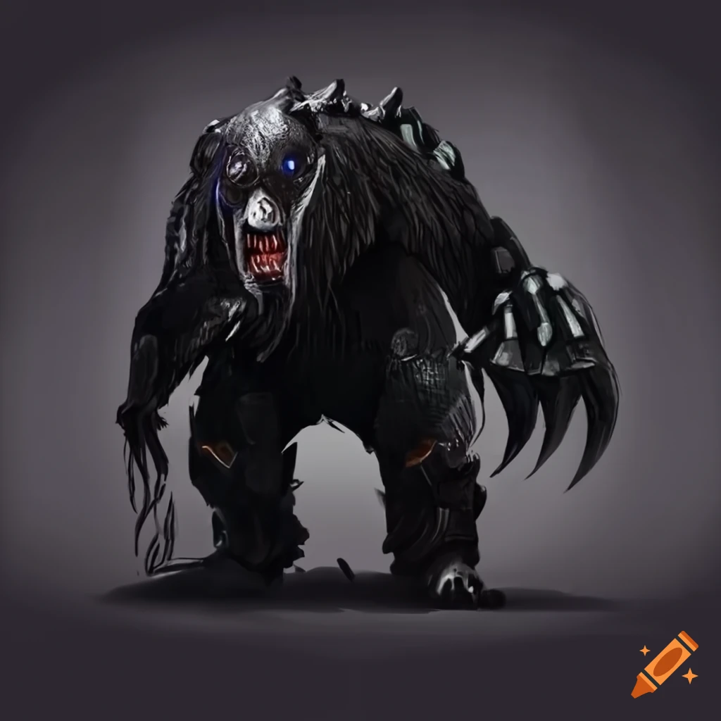Fantasy artwork of a robotic bear with laser cannons