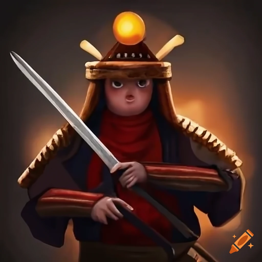 Image of a samurai with down syndrome sharpening his sword on Craiyon
