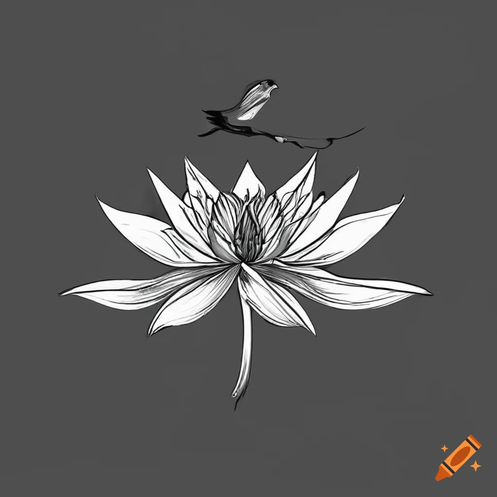 Minimalist artwork of a lotus flower with a flying bird on Craiyon