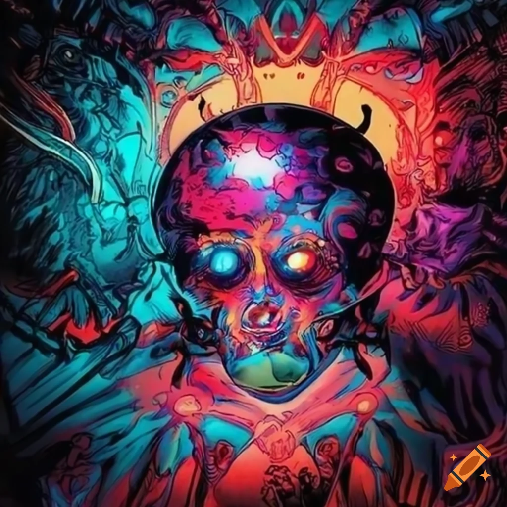 Psychedelic comic style artwork with infinite mirrors on Craiyon