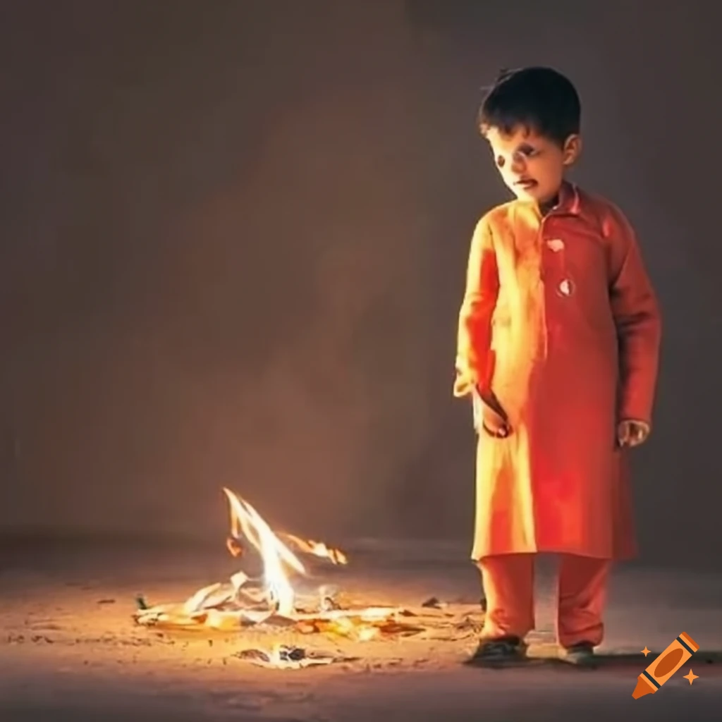 Indian boy lighting firecracker during festival