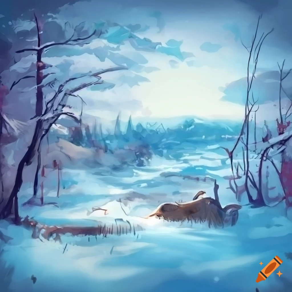 Concept art of a snowy landscape with a small cat on Craiyon