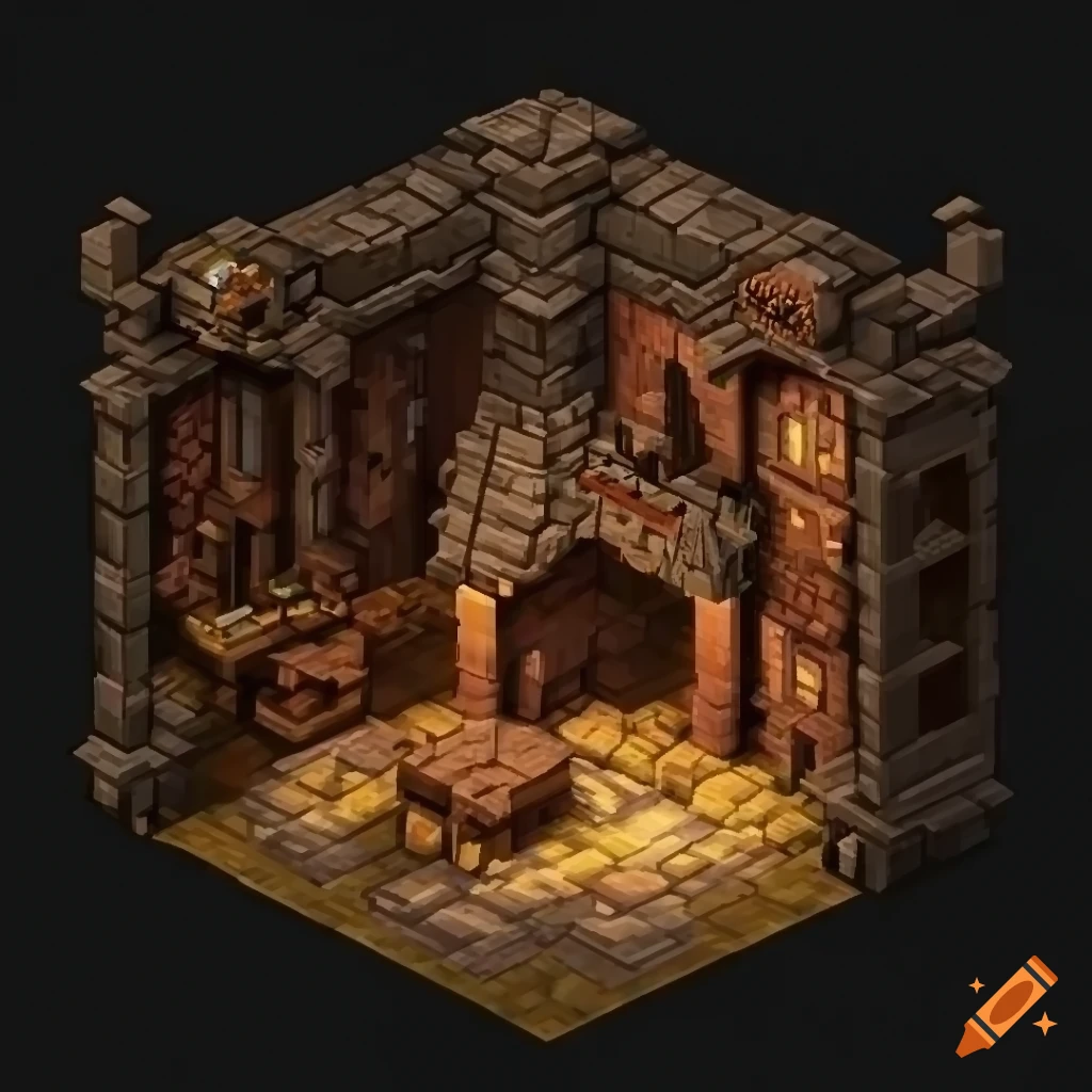 Isometric kit of a cozy dwarven cantina