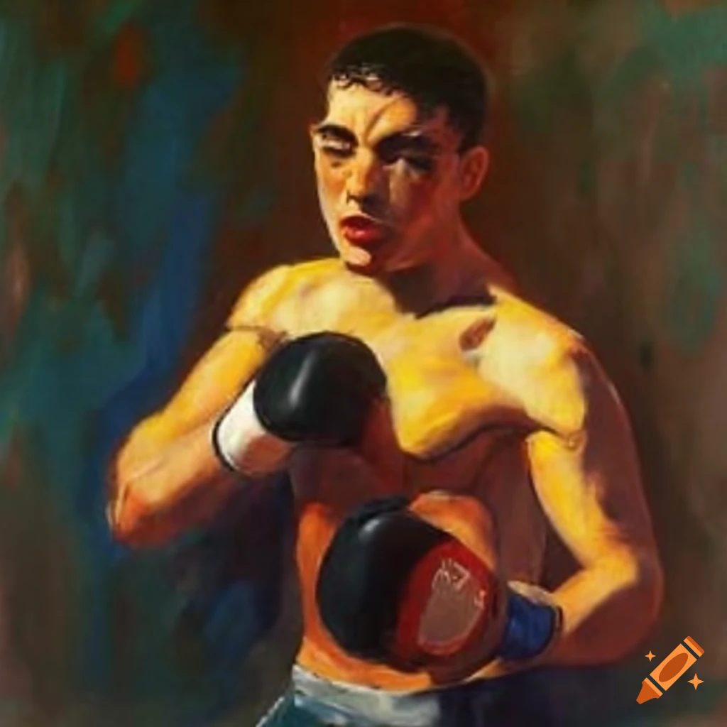 Expressionist oil painting of two male boxers in the ring on Craiyon