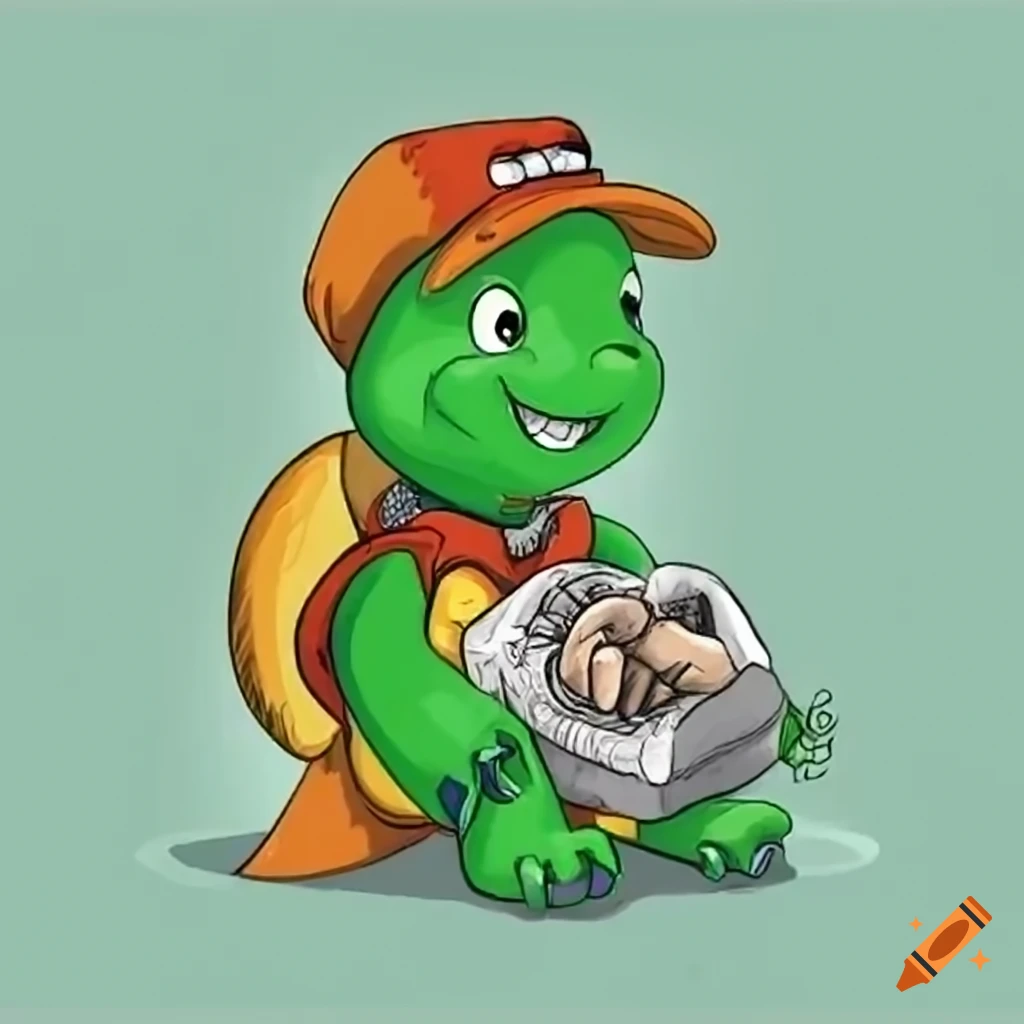 Franklin the turtle with a baby turtle in the hospital on Craiyon