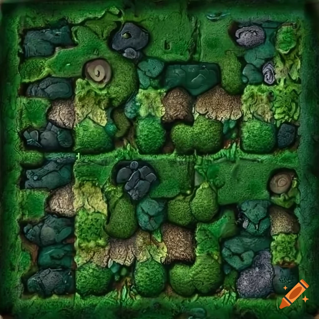 High contrast 2D game layout with organic plant and moss elements on ...