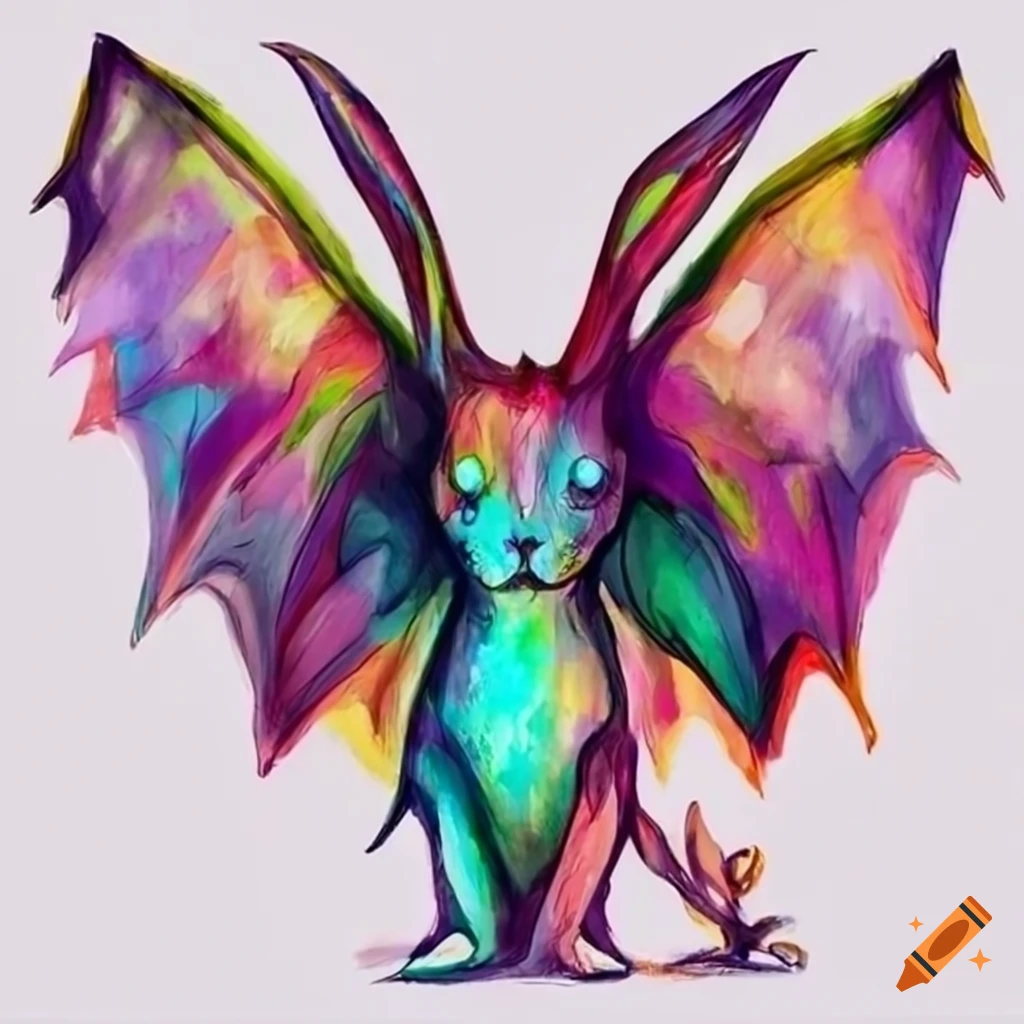 Image of a fantasy creature with bat wings and rabbit features on Craiyon