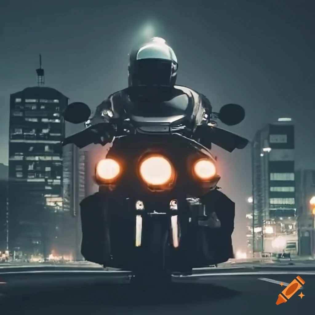 Motorcycle convoy racing through city streets on Craiyon