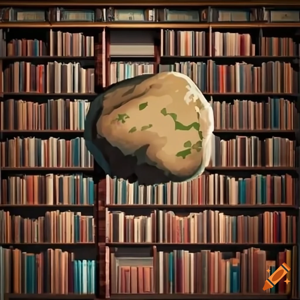 Rock hanging over a library on Craiyon