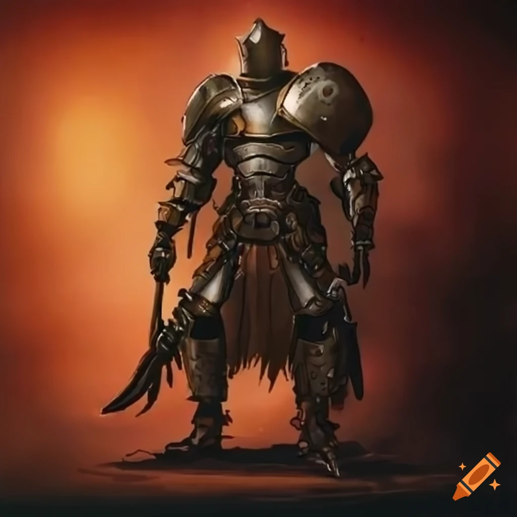 Image of a knight with a robot arm and helmet