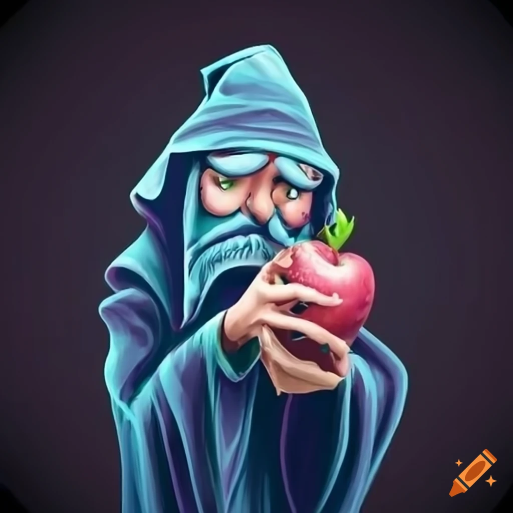 Emotional wizard holding an apple