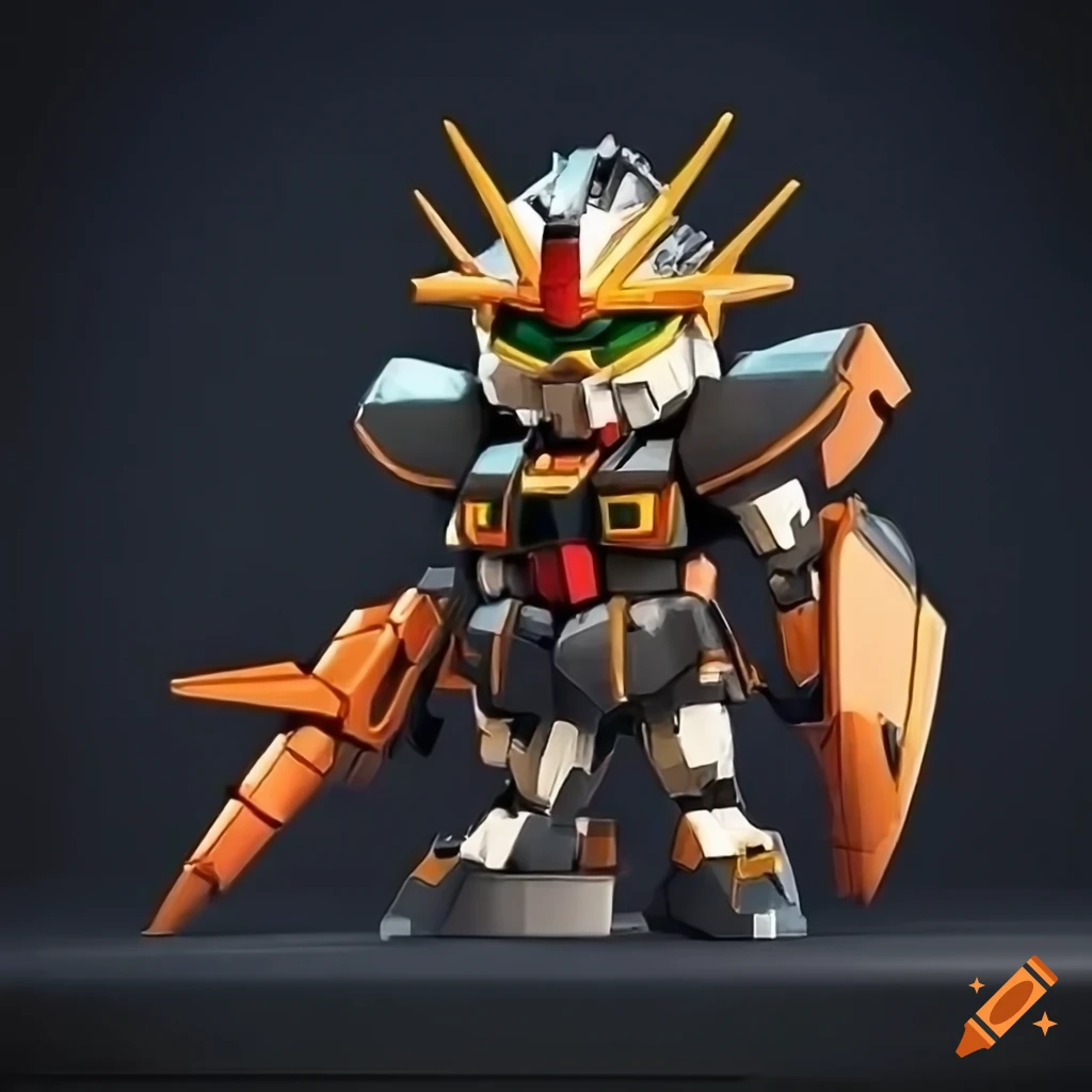 Realistic gundam mecha with metallic gray and orange accents on Craiyon