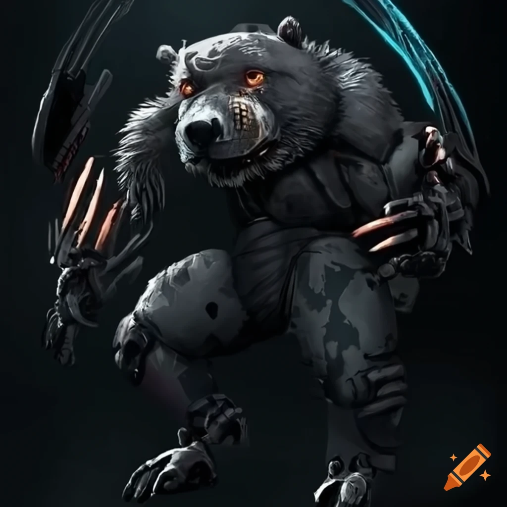 Robotic bear with laser cannon and sharp claws on Craiyon