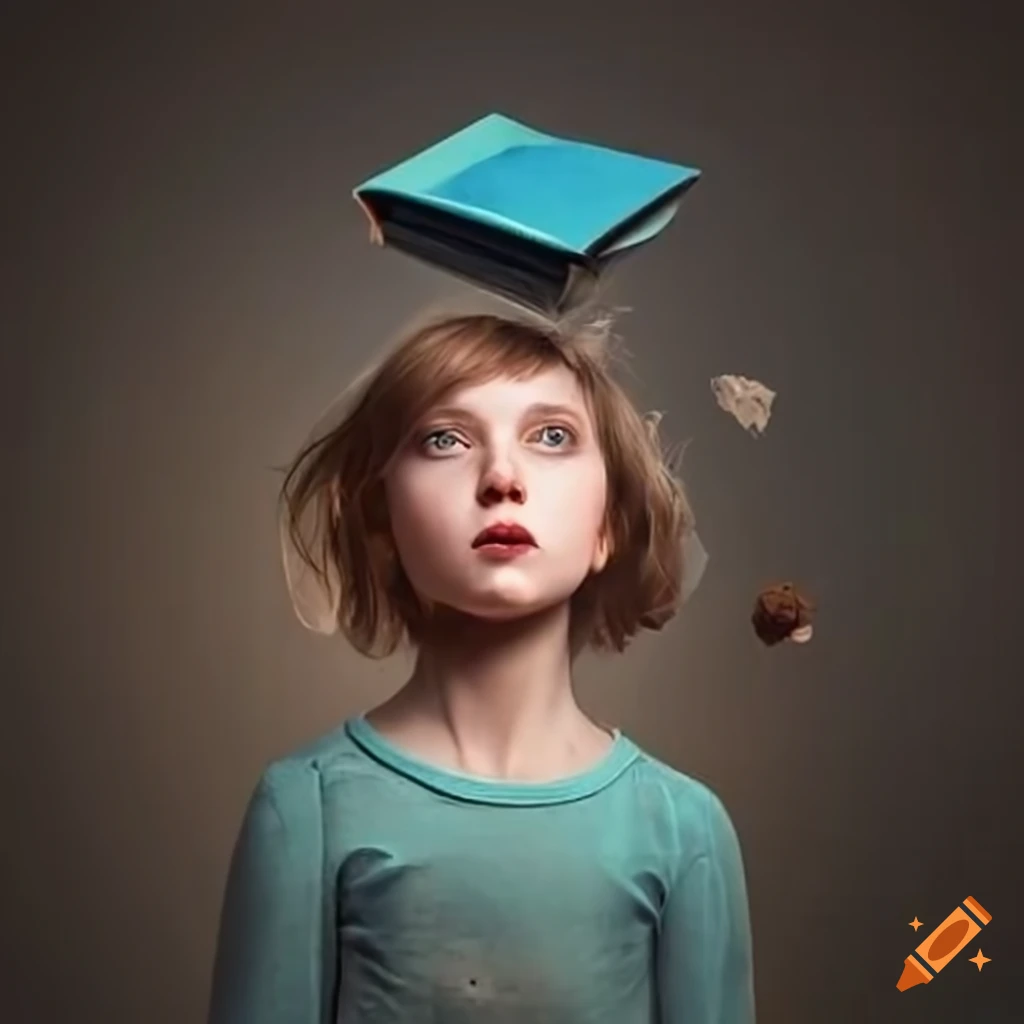 Painting of a young girl with a floating book