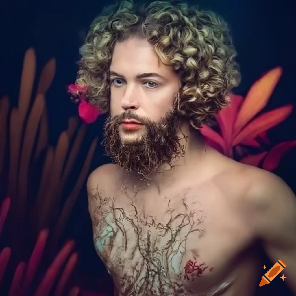 Photo of a majestic merman with a beard and curly hair underwater on ...
