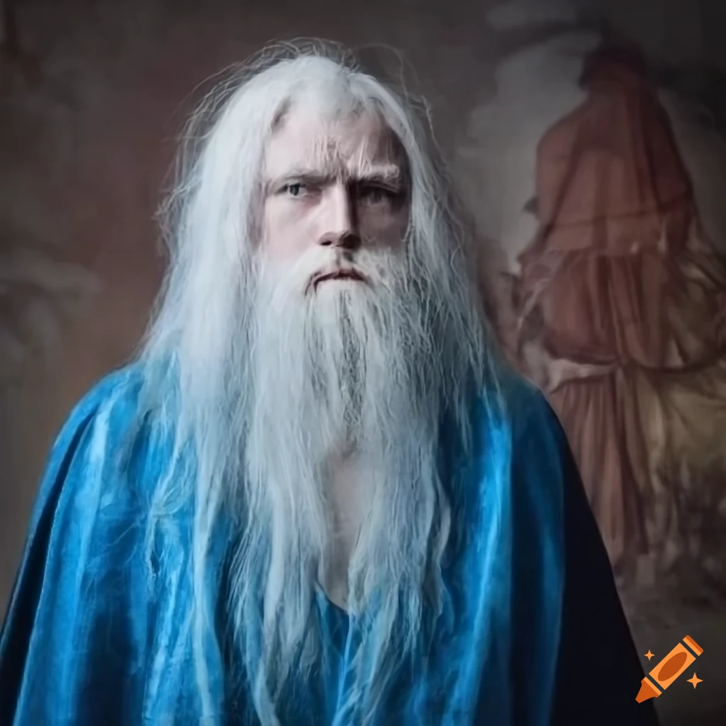 Portrait of an ancient male elf in a room full of artifacts on Craiyon