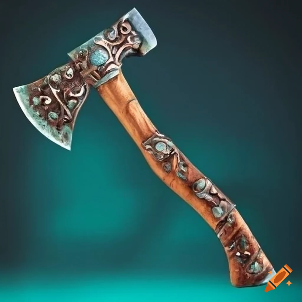 Medieval hatchet with teal gemstones on Craiyon