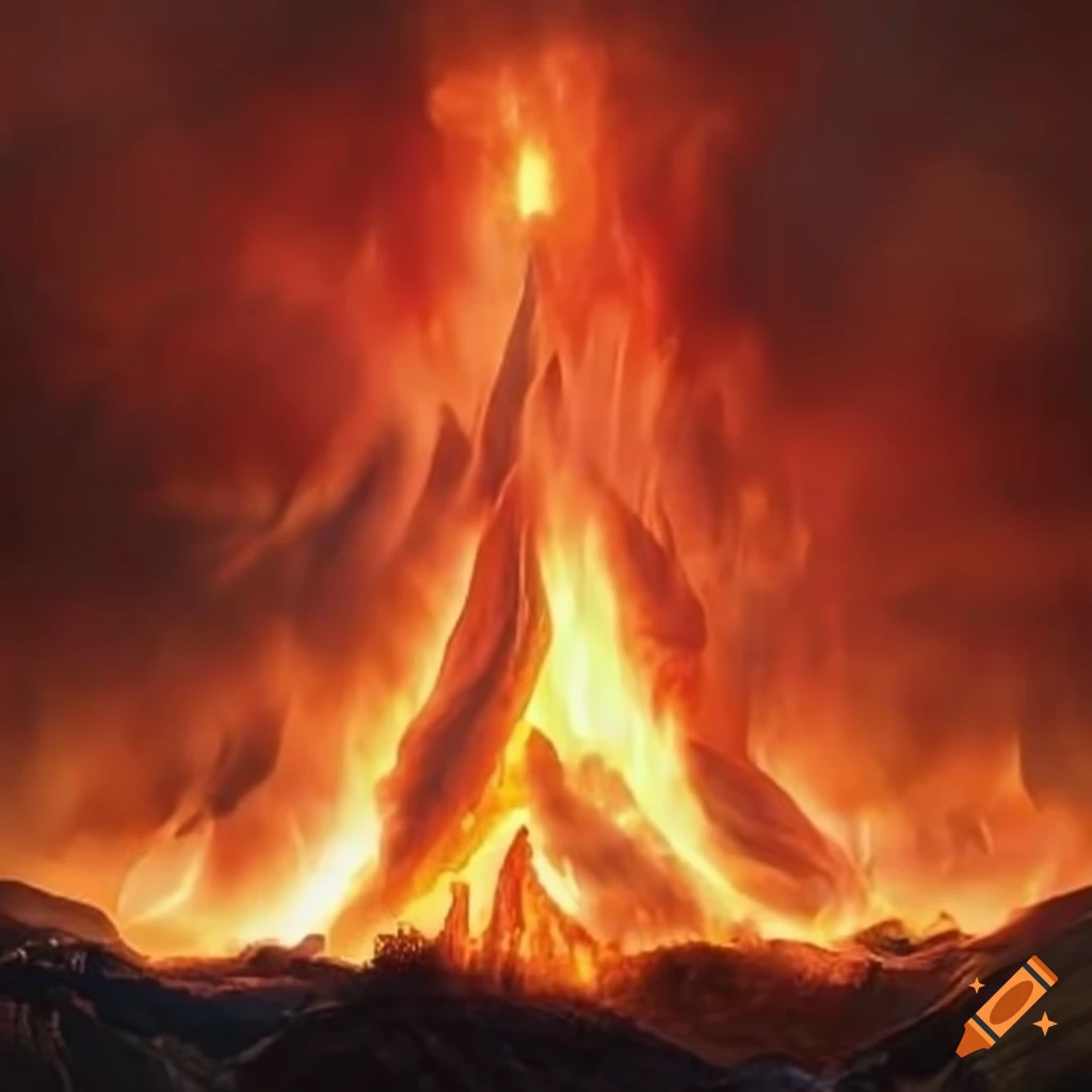 Conceptual image of a fiery landscape on Craiyon