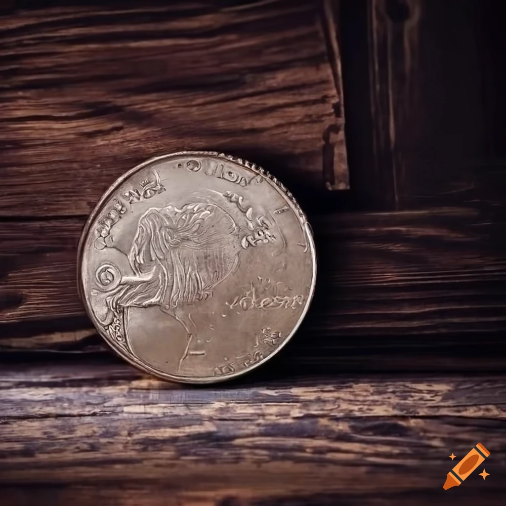 Rustic silver coin hidden between wooden floor boards