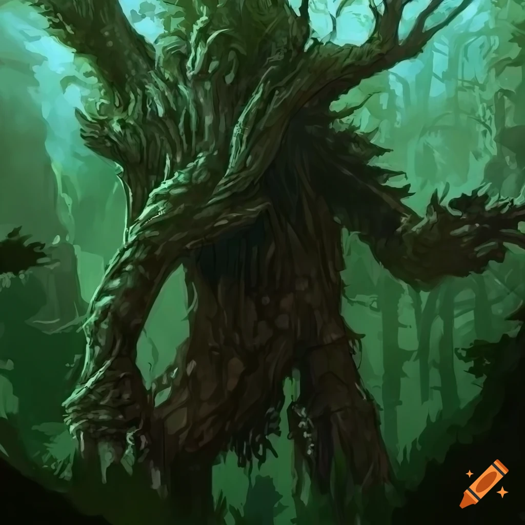 Thorny treefolk in a fantasy forest on Craiyon