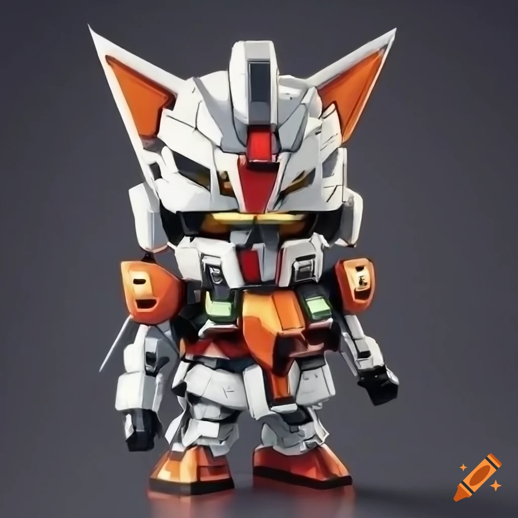 Chibi gundam robot in black and orange