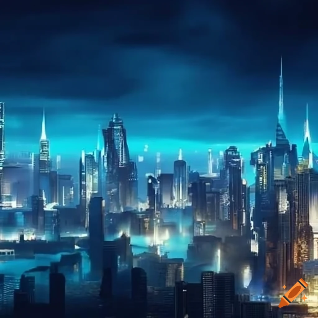 City skyline of a futuristic hi-tech city on Craiyon