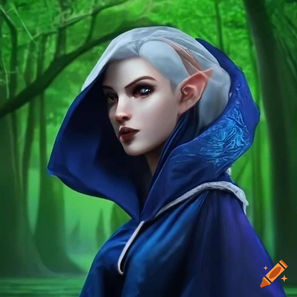 Oil painting of an elf rogue in a red cape in a forest on Craiyon