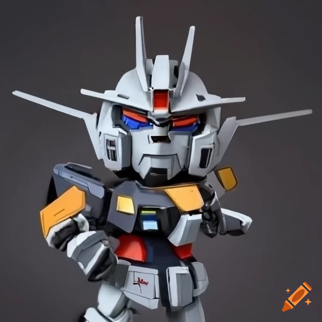 Chibi gundam robot with metallic black and orange armor on Craiyon