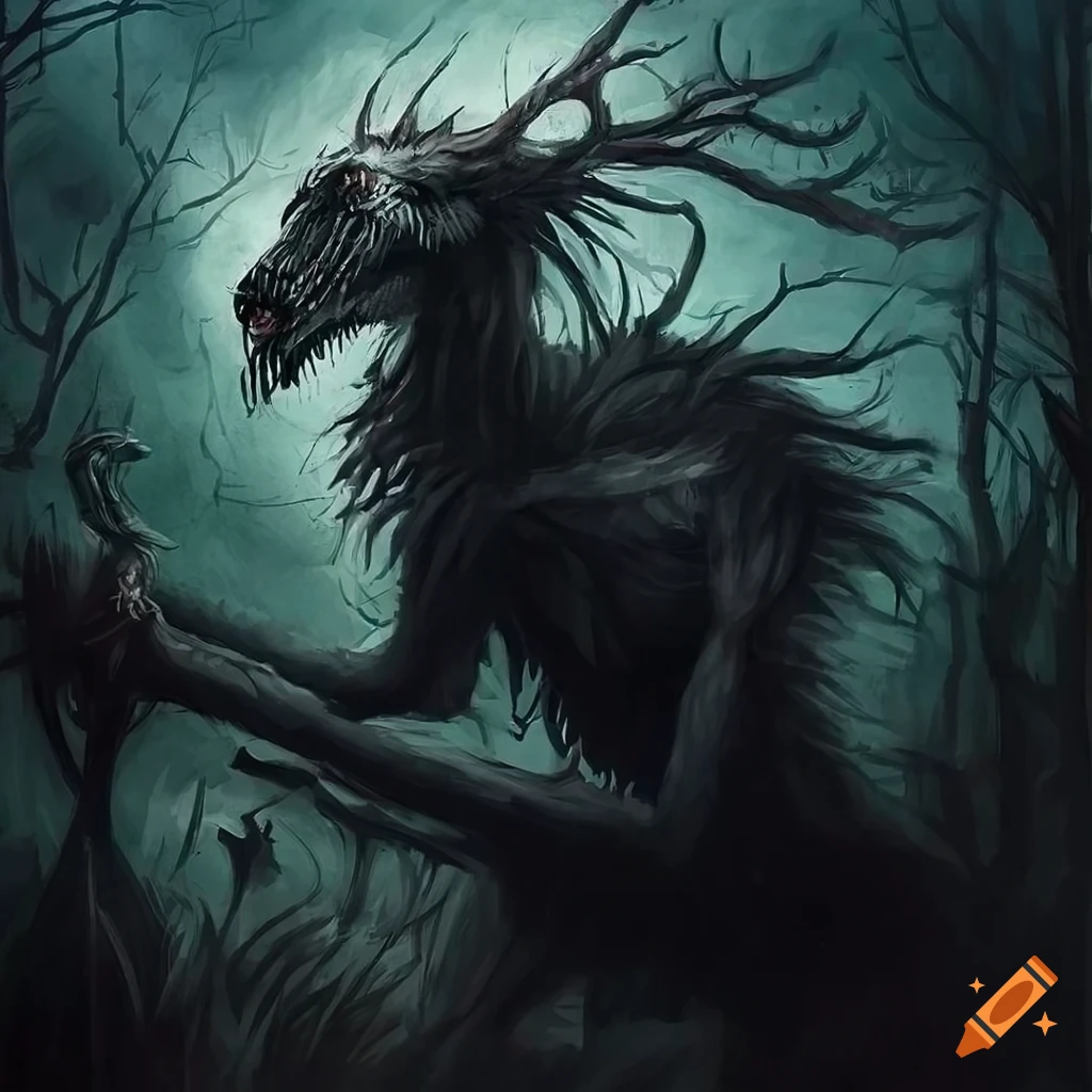 Surreal illustration of a creepy wendigo on Craiyon