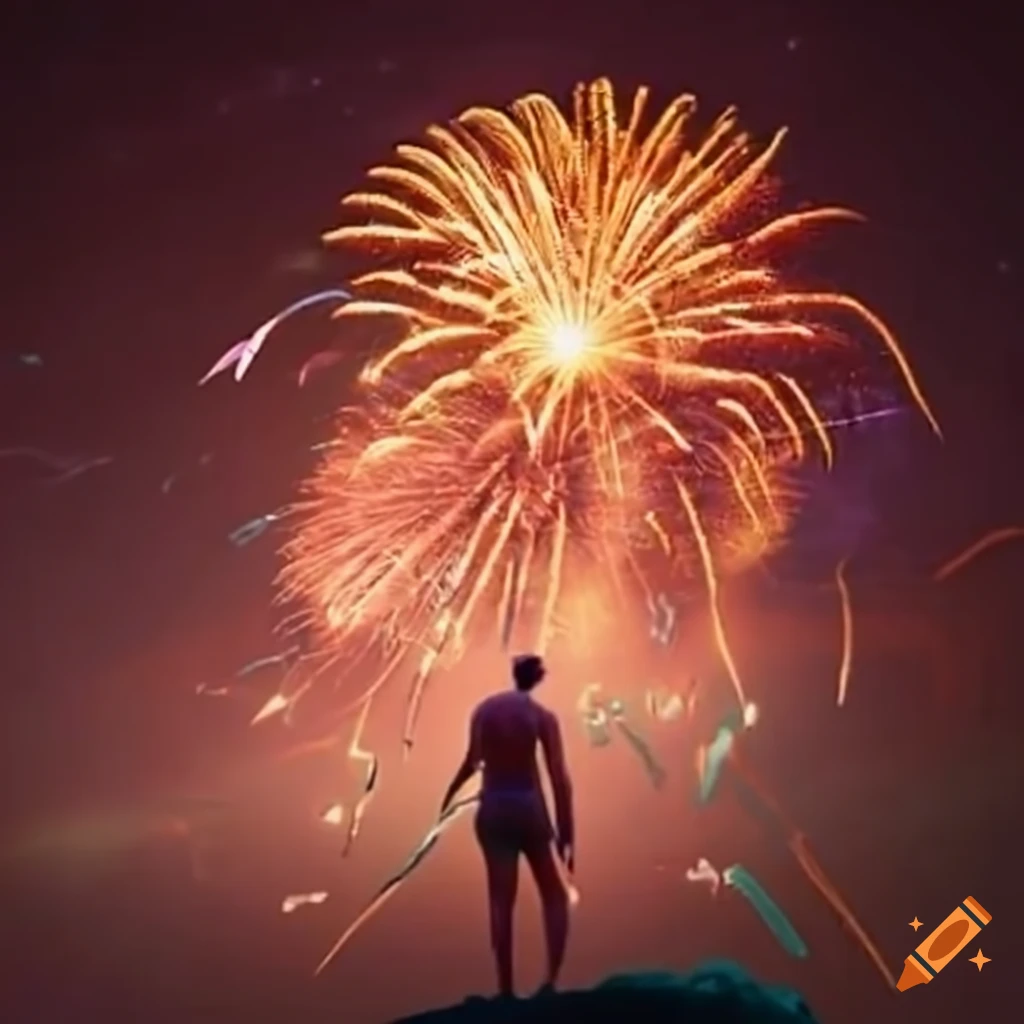 Artistic representation of a muscular fireworks on Craiyon