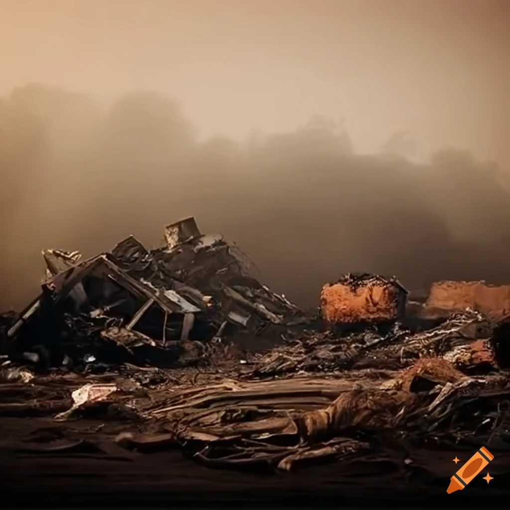 Scrapyard filled with endless landfill waste on Craiyon