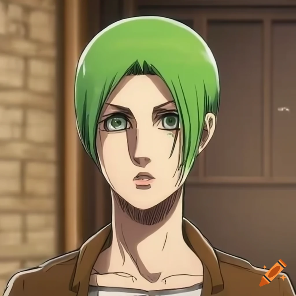 Portrait of a green haired woman from Attack on Titan on Craiyon