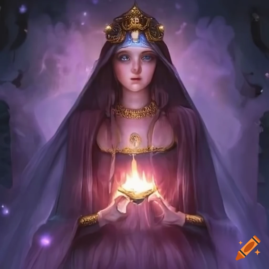 Hyperdetailed fantasy art of a priestess in a blue robe on Craiyon