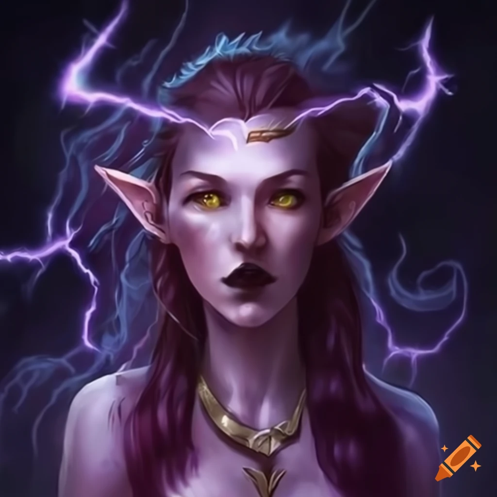 Illustration of a witch and an elf with lightning on Craiyon