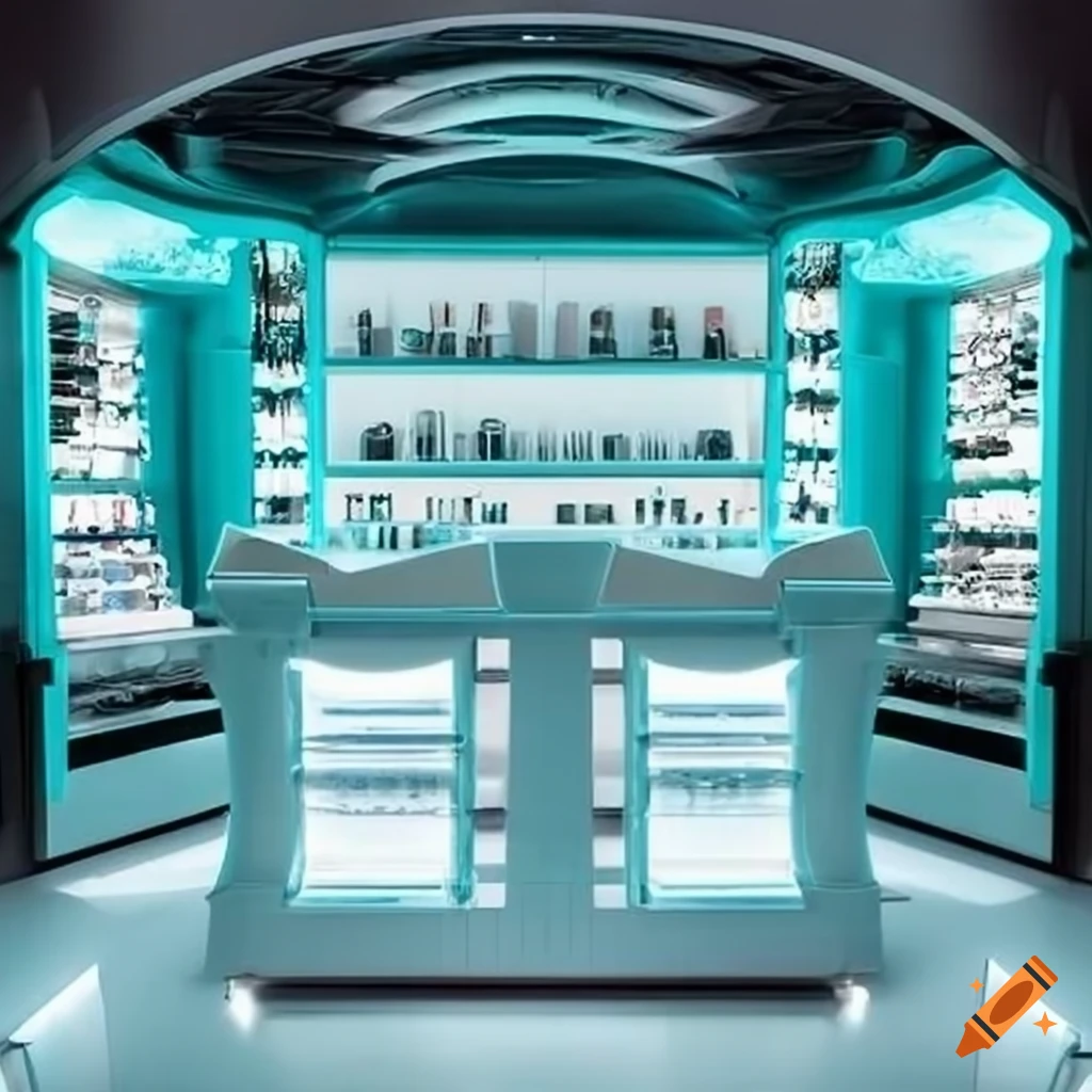 Futuristic makeup store interior design on Craiyon