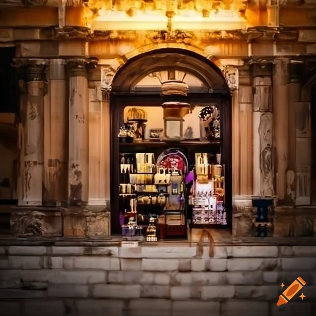 Greek temple-inspired perfume store front on Craiyon