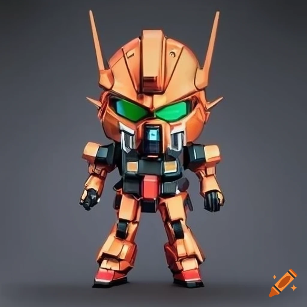 Chibi gundam robot in black and orange armor on Craiyon