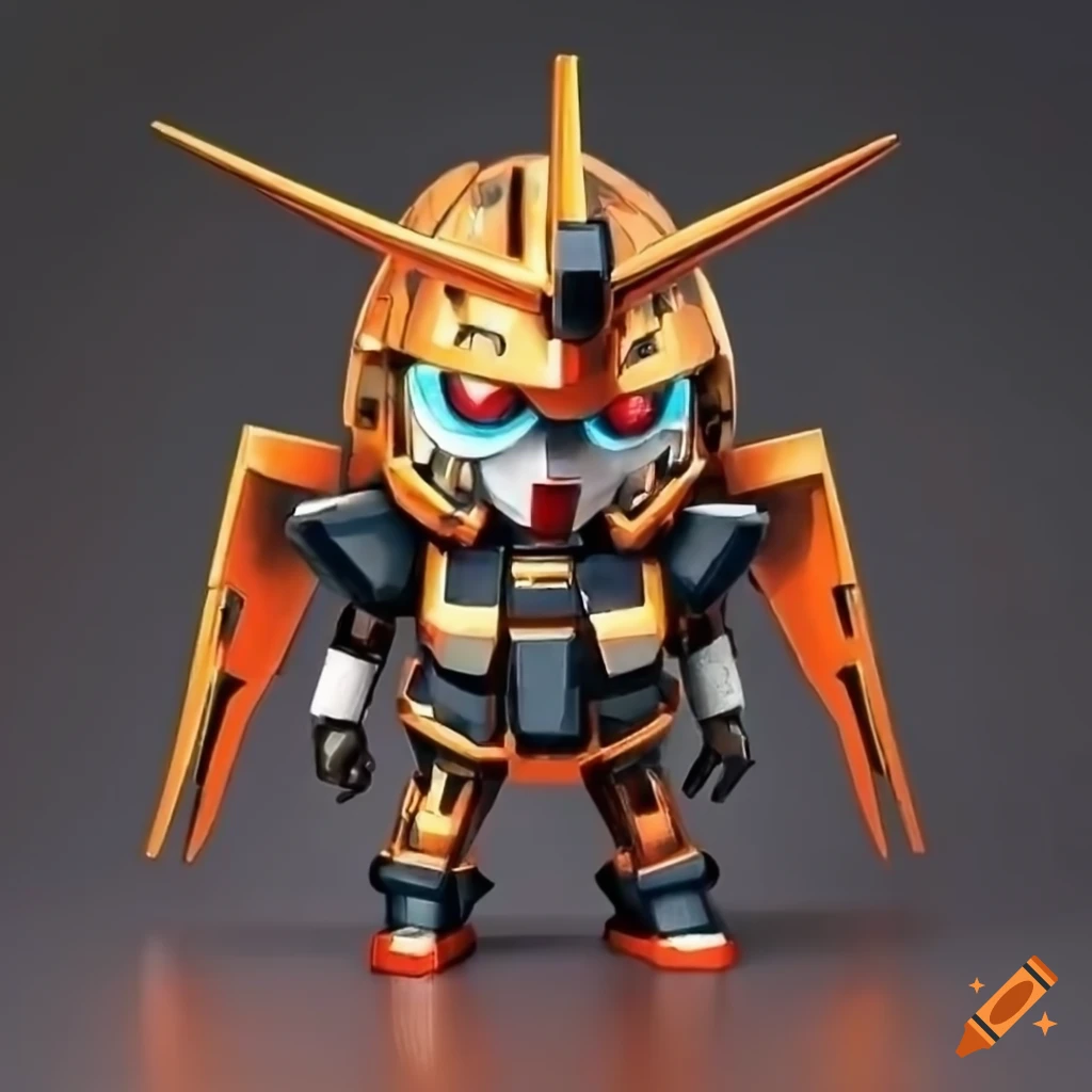 Chibi robot in black and orange samurai armor on Craiyon
