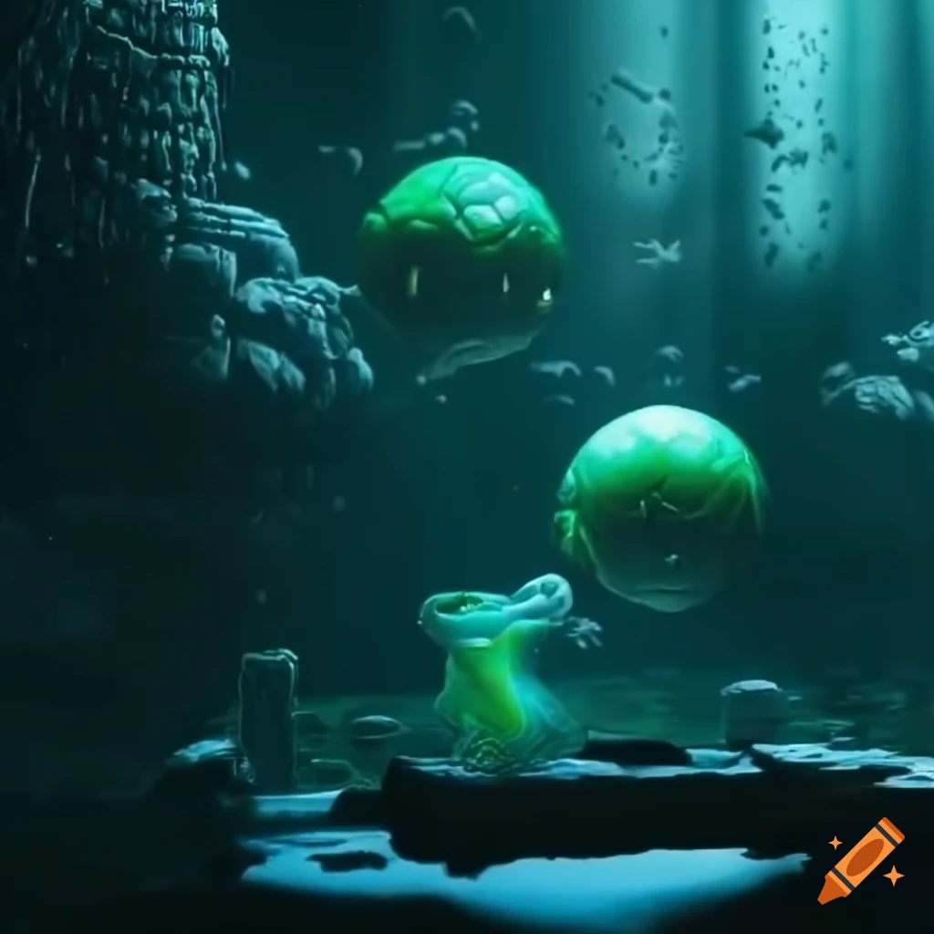 Slimy frozen bubble tiles in a 2D platform game on Craiyon