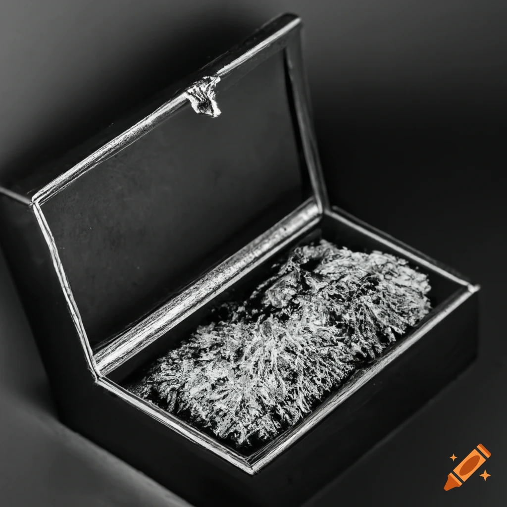 Black wooden box with silver moss inside on Craiyon