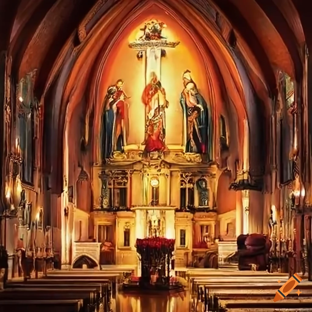 Neon altar in a religious setting on Craiyon