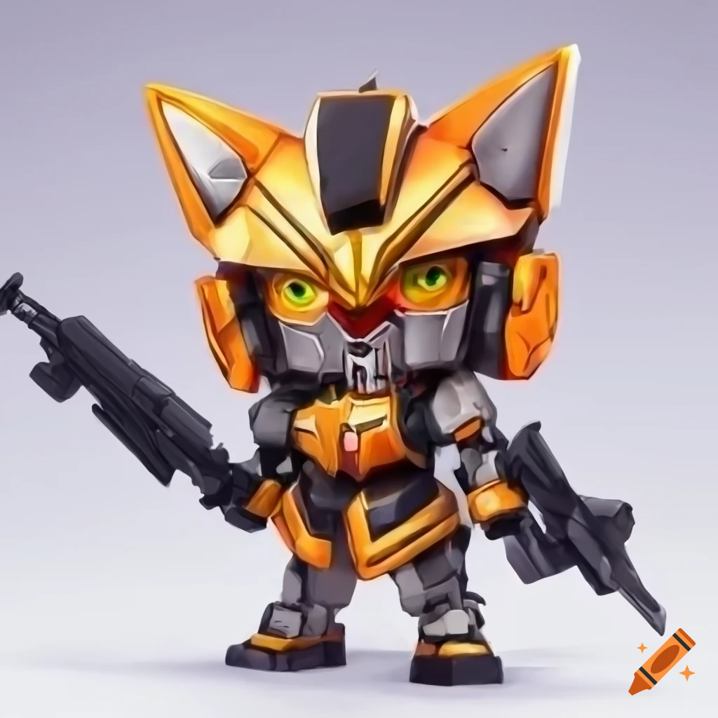 Chibi-style robot with black, orange, and white colors on Craiyon