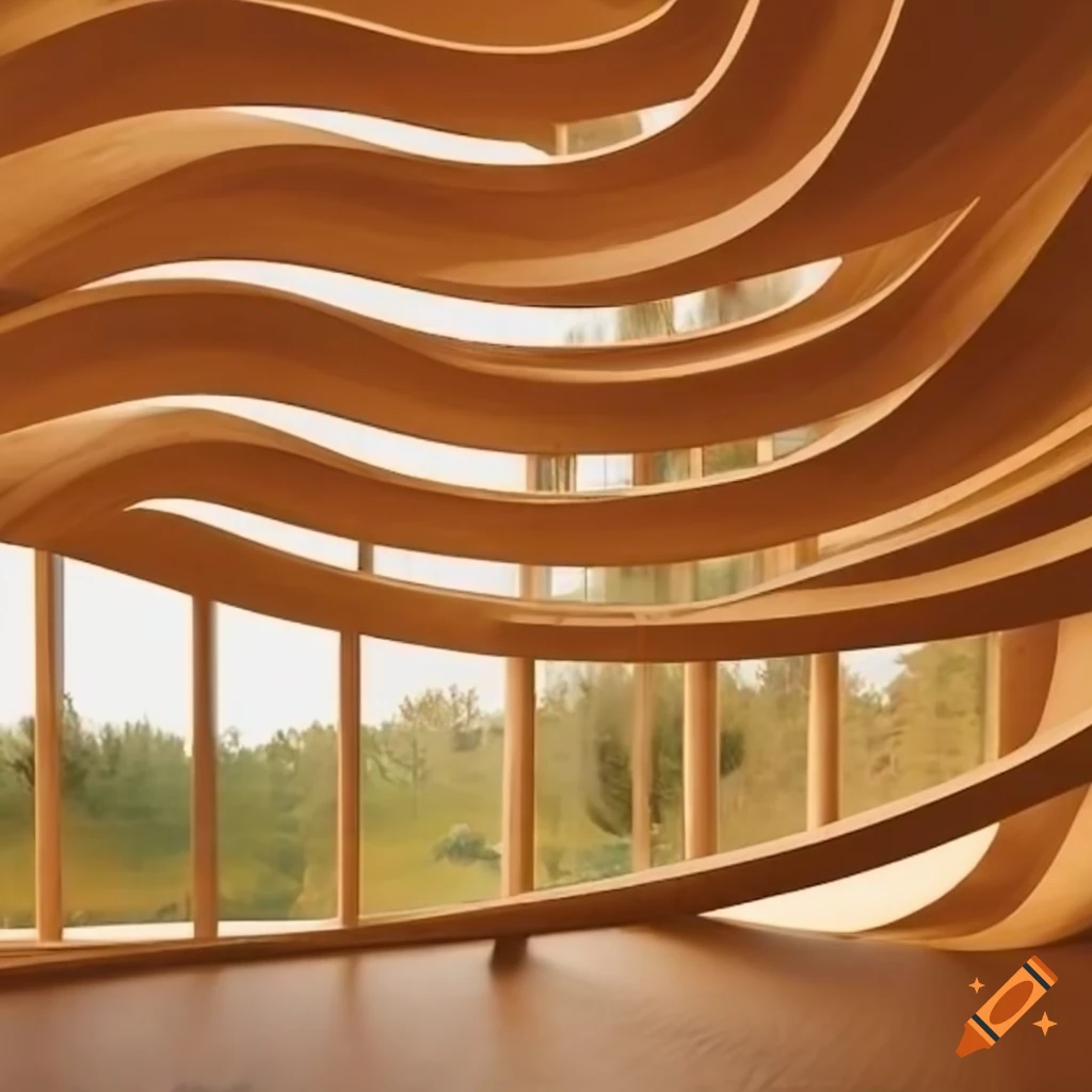 Curved timber building on Craiyon